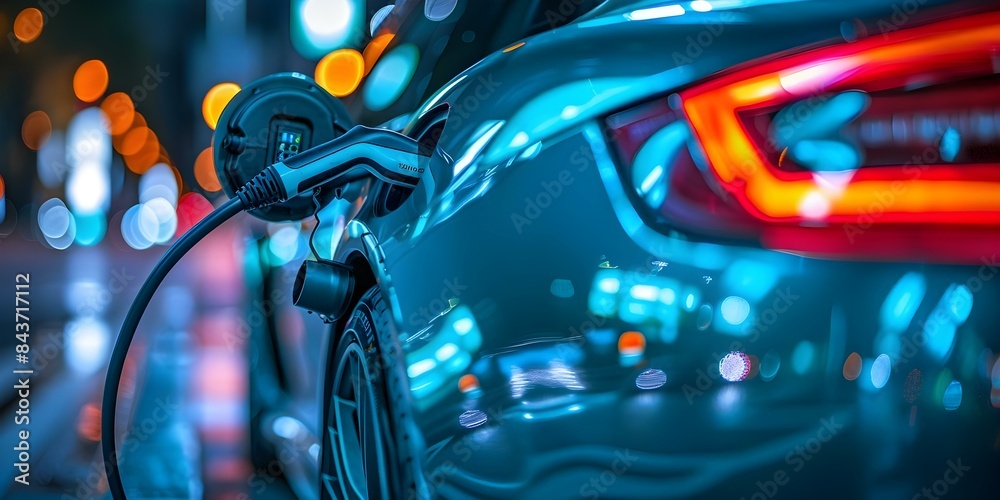 Car charging with gun inserted into port on left side closeup view ...