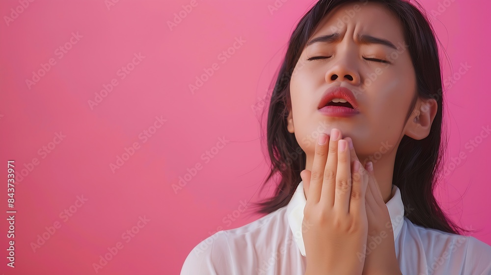asian woman suffering form choke on food or choking during eating can ...