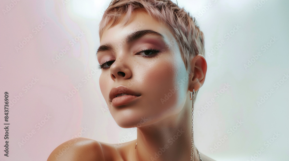 gen-z buzz cut young caucasian female fashion beauty model in ...
