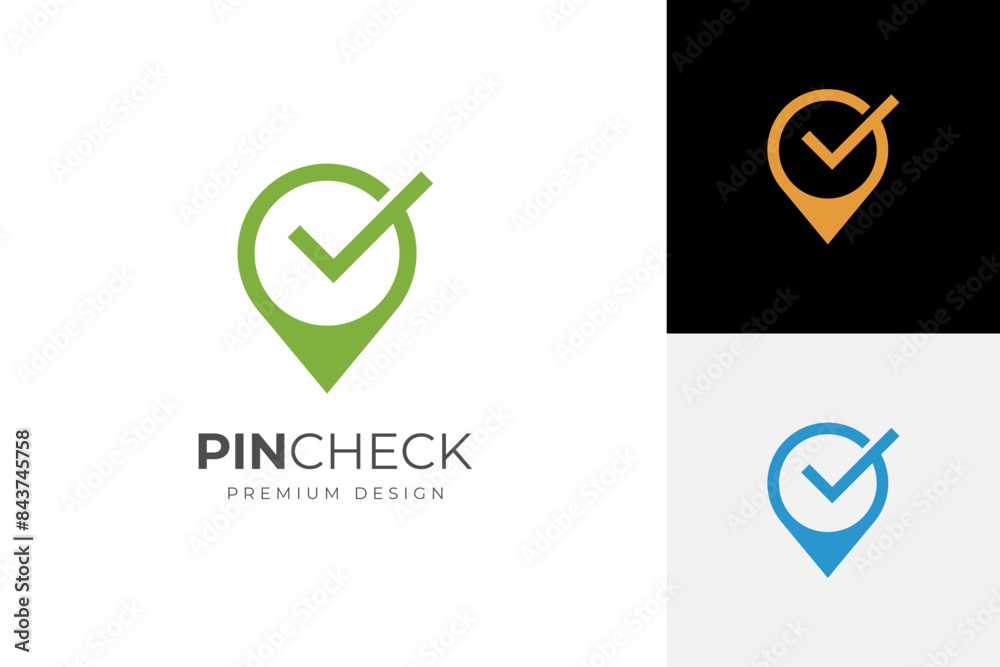 good location logo icon design with pin map and tick symbol for ...