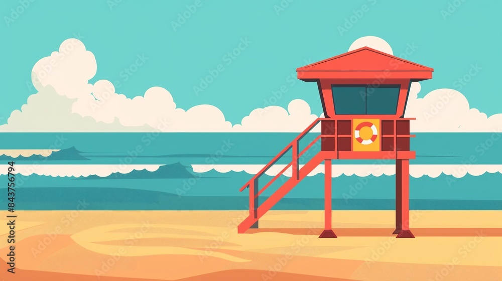 Beautiful vector illustration of tropical beach with safeguard ...