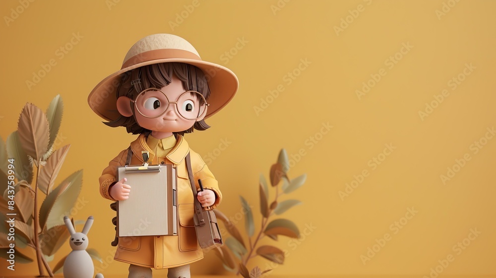 A child dressed as a historian, with period costume and notebook ...