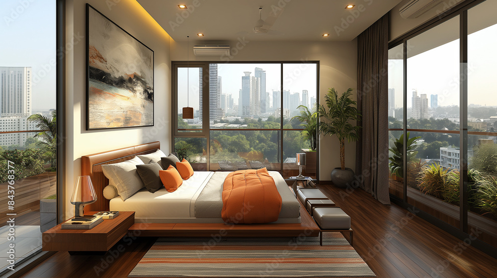 bedroom with balcony of glass railing in Pune, dimension 5 meter by 4 ...