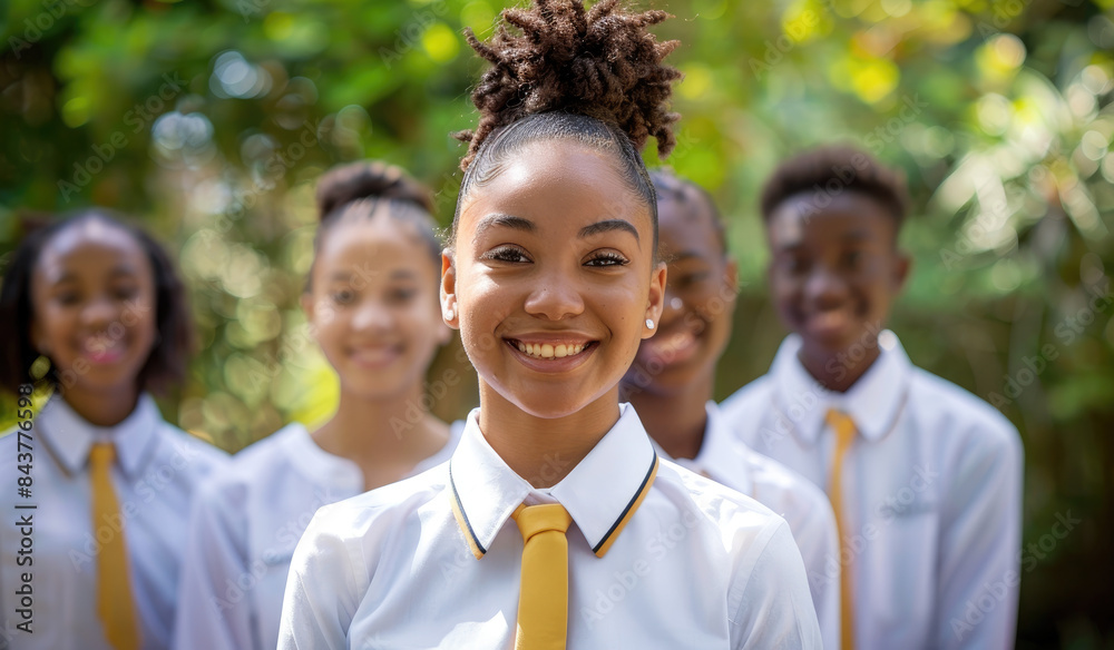 A group of young African American students wearing their school ...