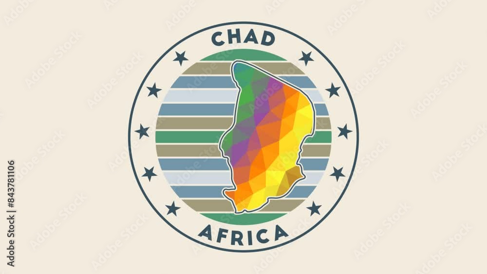 Chad intro video. Badge with the circular name and map of the country ...