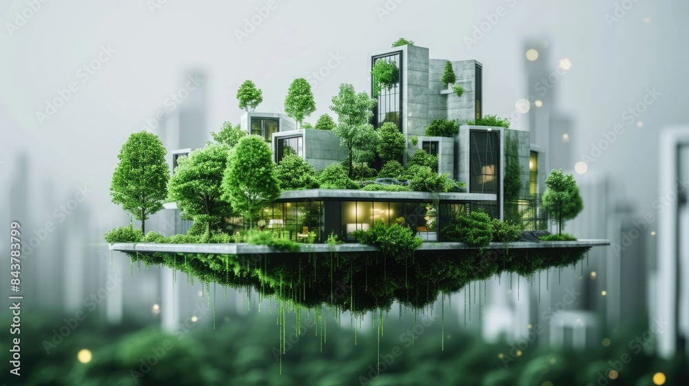 Modern architectural house model with sustainable green concept ...
