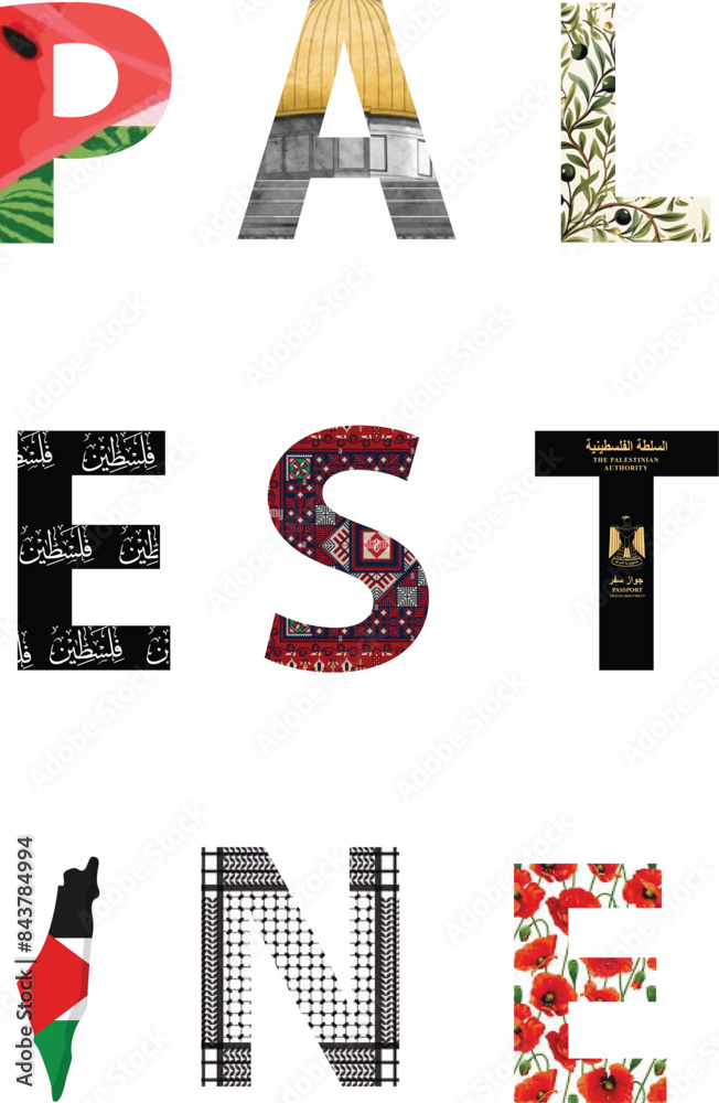 Palestinian T-shirt design with Palestine words and their elements ...