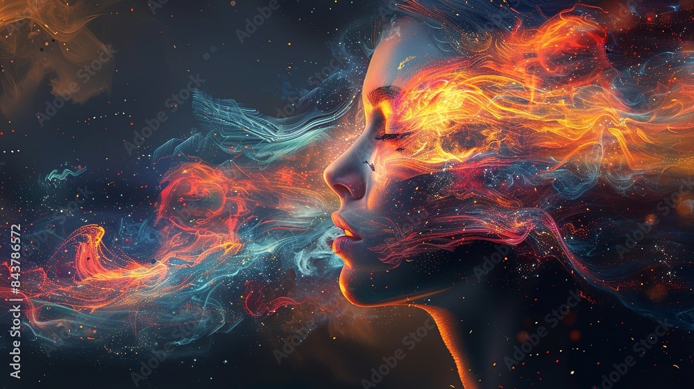 An abstract depiction of a mind filled with light and color ...