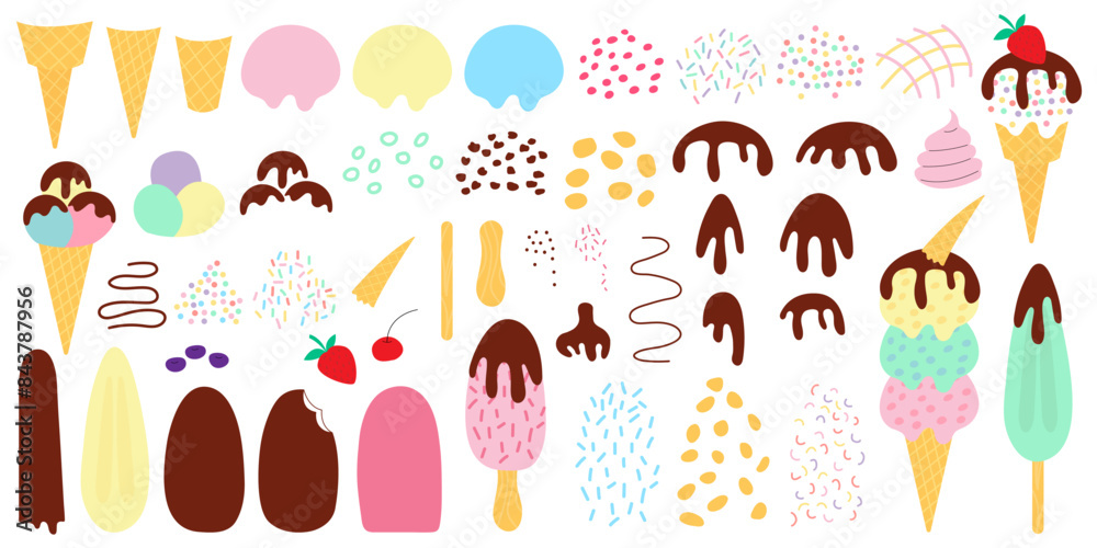 Ice cream constructor vector flat style. Ice cream flat style creator ...