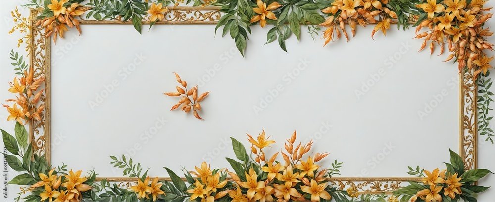Comprehensive Title: Floral Frame with Golden Shrimp Plant, Elegant ...