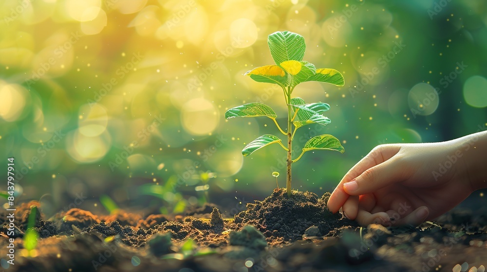 A pair of hands planting a small sapling, which then grows into a large ...