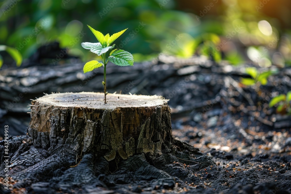 A young tree sprouting from an old rotten stump, symbolizing new life ...