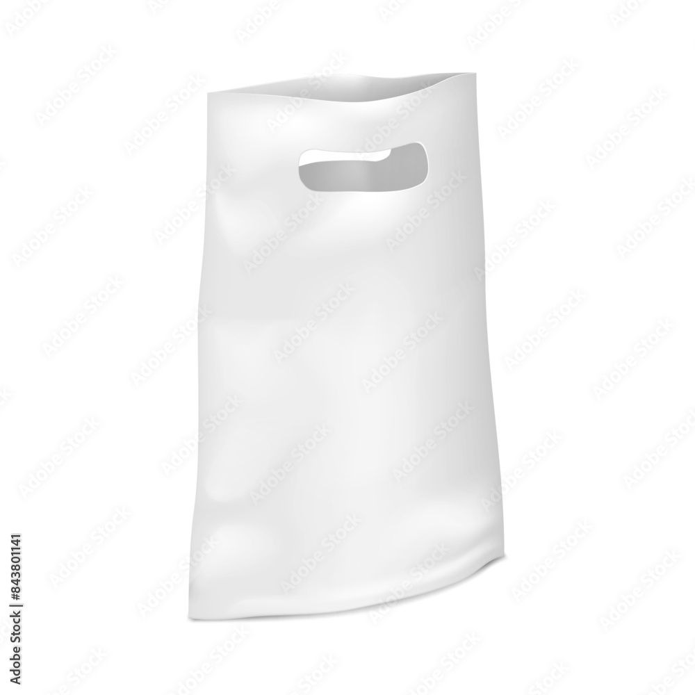 Vetor de Plastic poly bag with die cut handles realistic vector mockup ...
