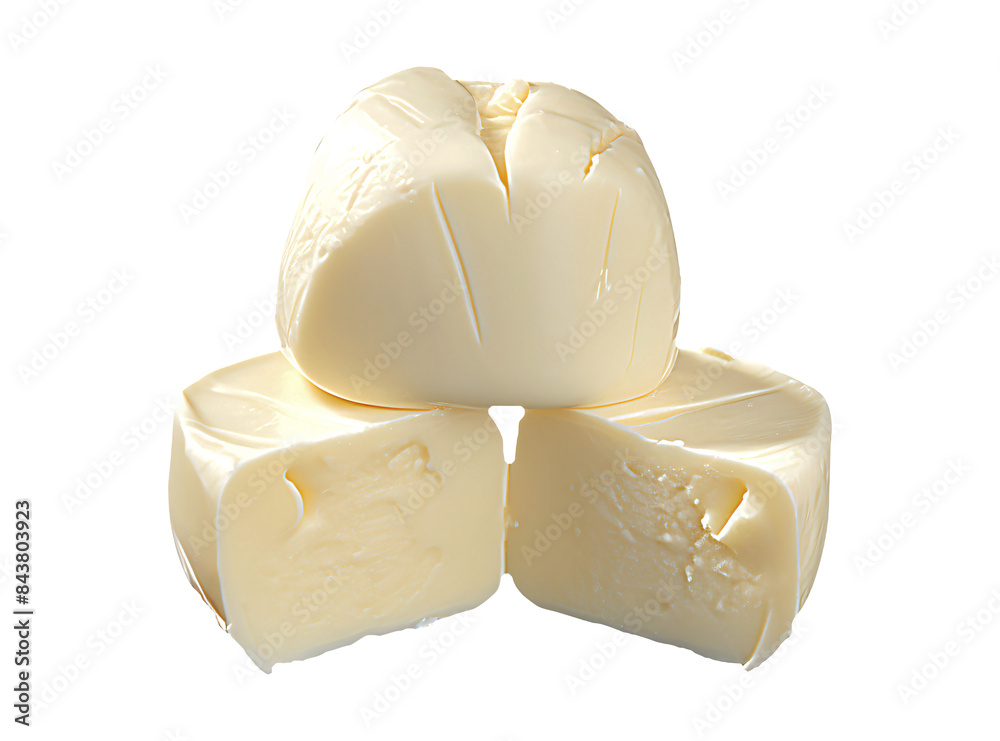 Mozzarella cheese balls stacked in a pyramid, showing the soft ...