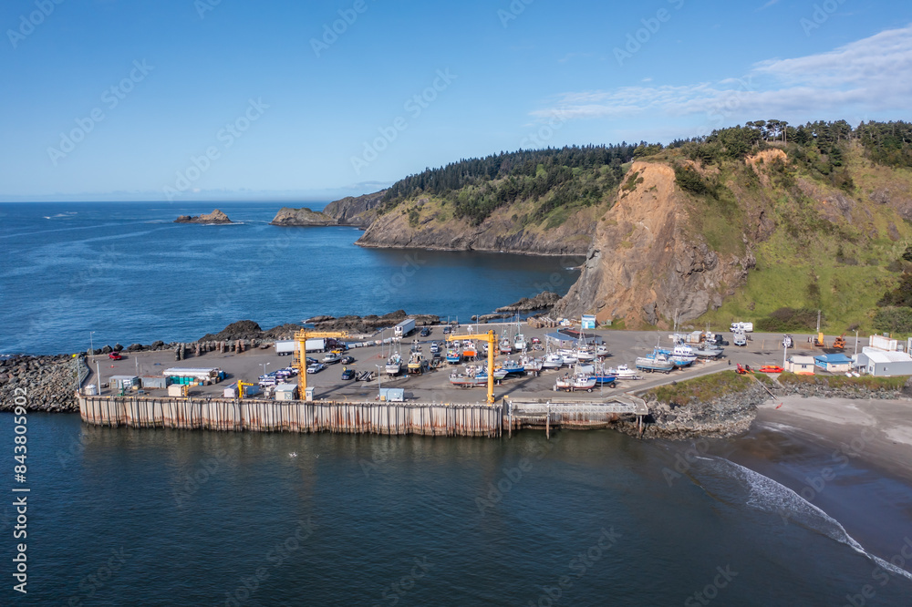 Port Orford, Oregon, is one of only two dolly docks in the U.S. Stock ...
