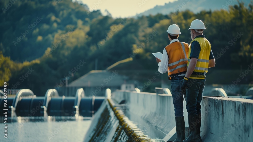 AI generator images of Engineer checking the system Drainage of dams ...