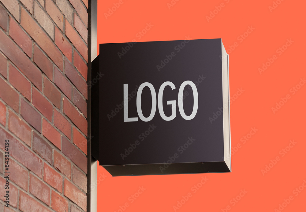 Logo Mockup Template Style Effect Wall Badge Sign Signboard Metal Text ...