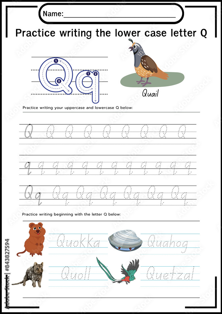 English alphabet writing practice sheets with cute pictures for kids to ...