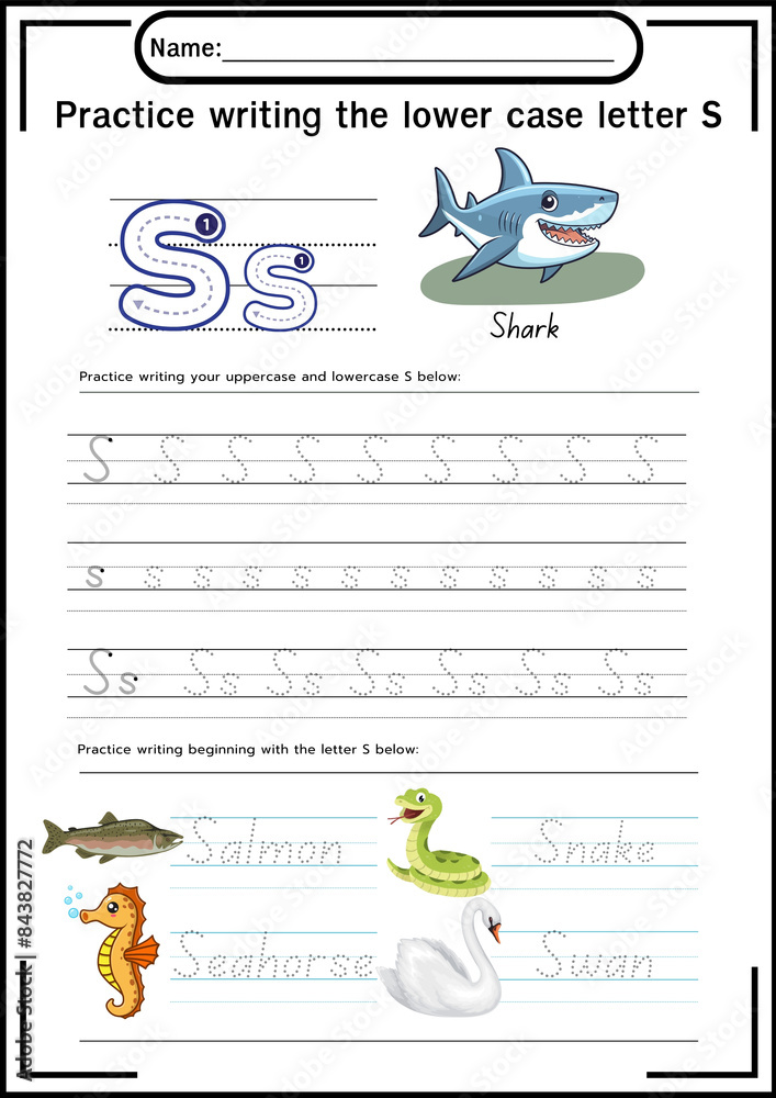 English alphabet writing practice sheets with cute pictures for kids to ...