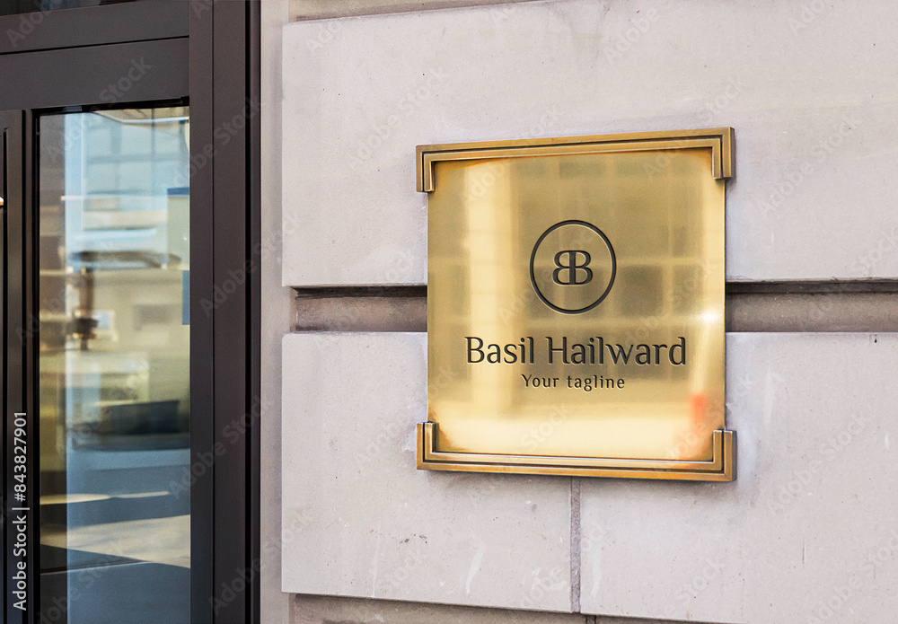 Entrance Logo Mockup Template Style Effect Wall Badge Sign Signboard ...