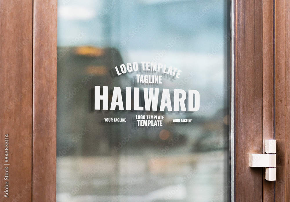 Window Logo Mockup Template Style Effect Wall Badge Sign Signboard ...