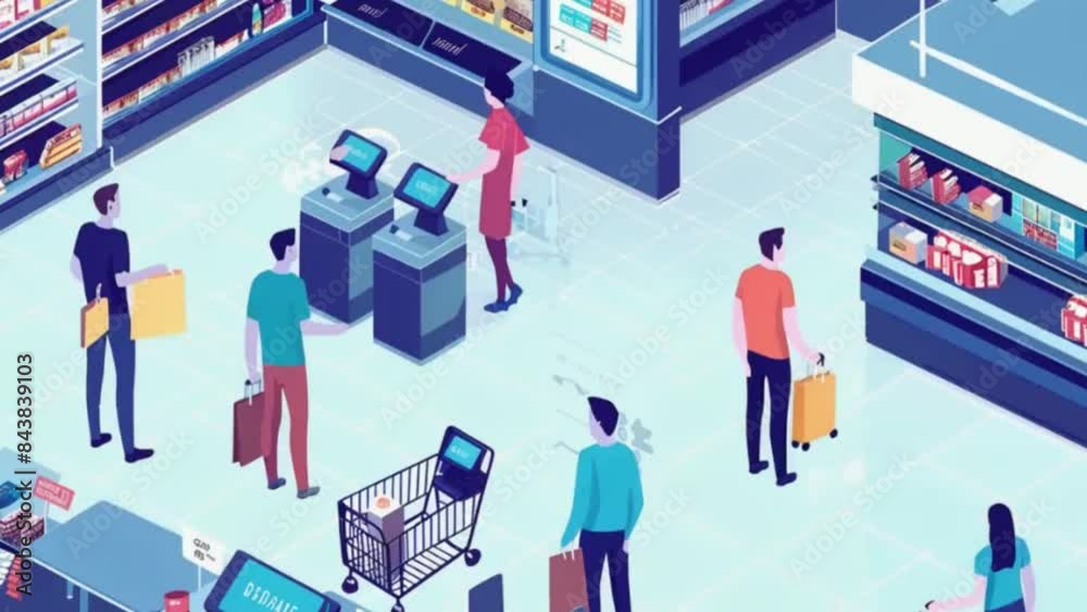 An animation showcasing high-quality smart retail checkout systems. It ...