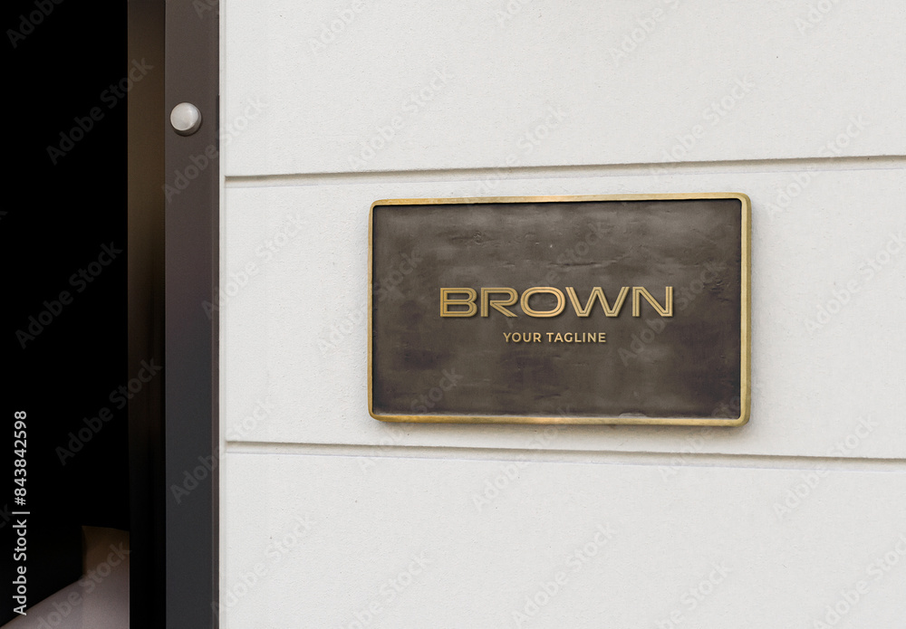 Entrance Logo Mockup Template Style Effect Wall Badge Sign Signboard ...