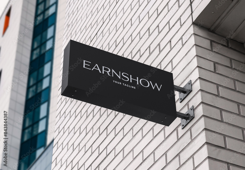 Logo Mockup Template Style Effect Wall Badge Sign Signboard Metal Text ...