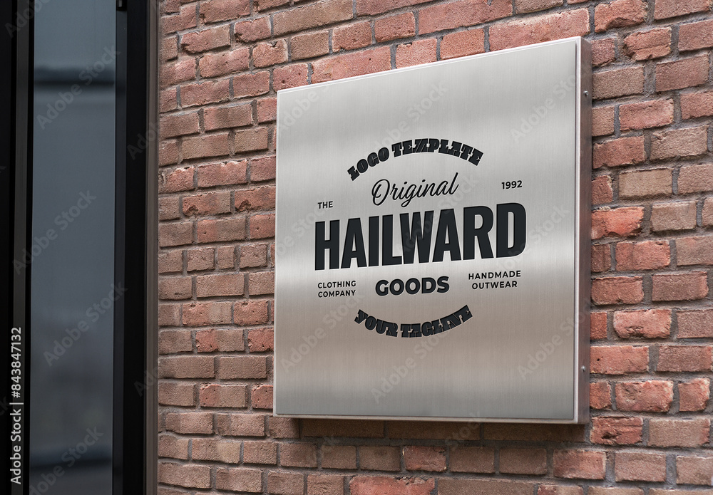 Entrance Logo Mockup Template Style Effect Wall Badge Sign Signboard ...