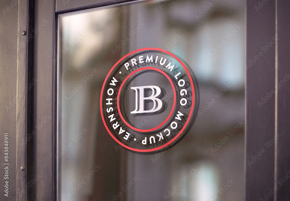 Window Logo Mockup Template Style Effect Wall Badge Sign Signboard ...
