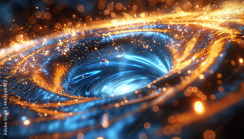 Capture a vibrant, swirling vortex of energy in a digitally rendered ...