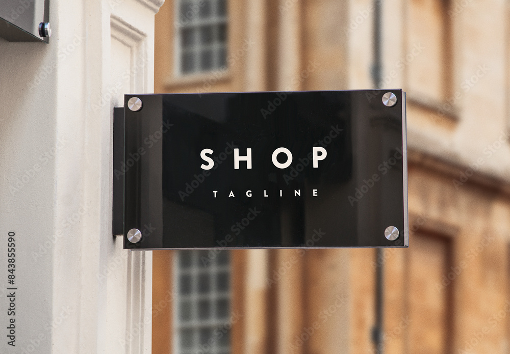 Logo Mockup Template Style Effect Wall Badge Sign Signboard Metal Text ...