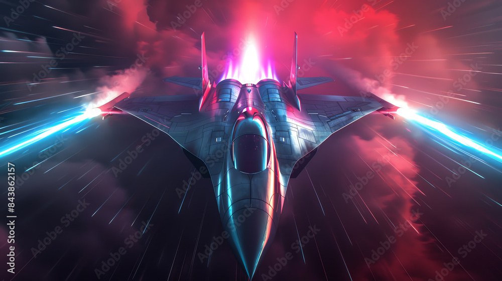 A futuristic aircraft creating a spectacular colorful shockwave as it ...