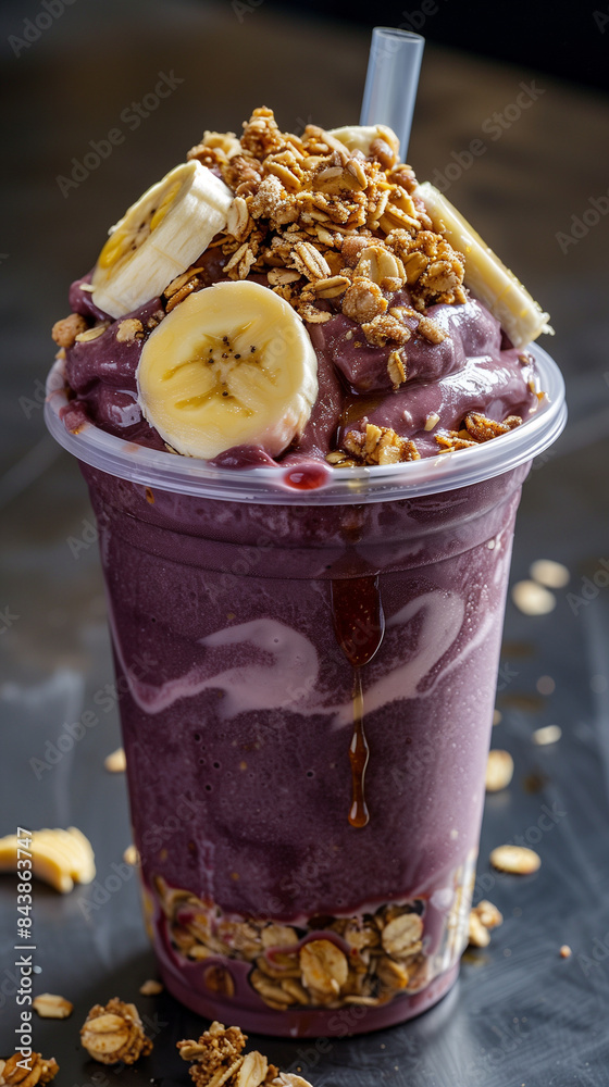 Como de açaí brasileiro com banana granola e mel Stock Photo | Adobe Stock