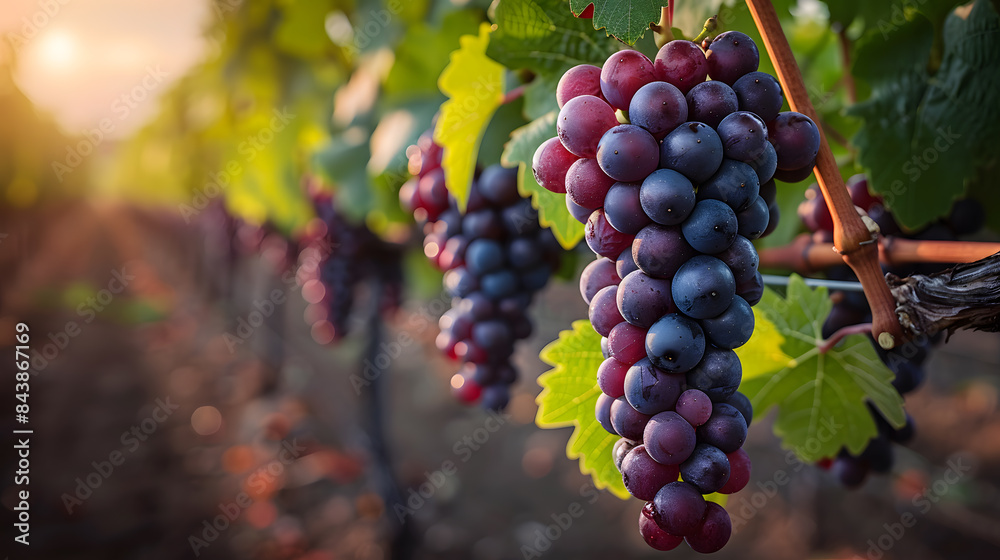 A cluster of ripe vibrant red grapes. The purple colour of the organic ...