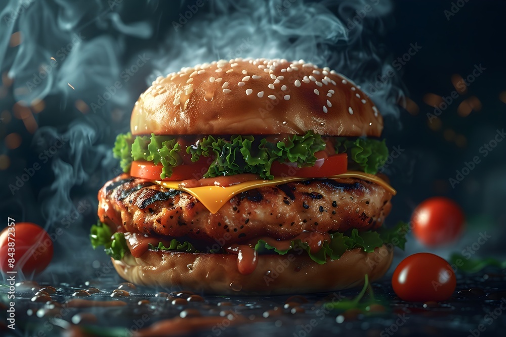 fresh burger presentation. hot fresh yummy look burger with tomato ...