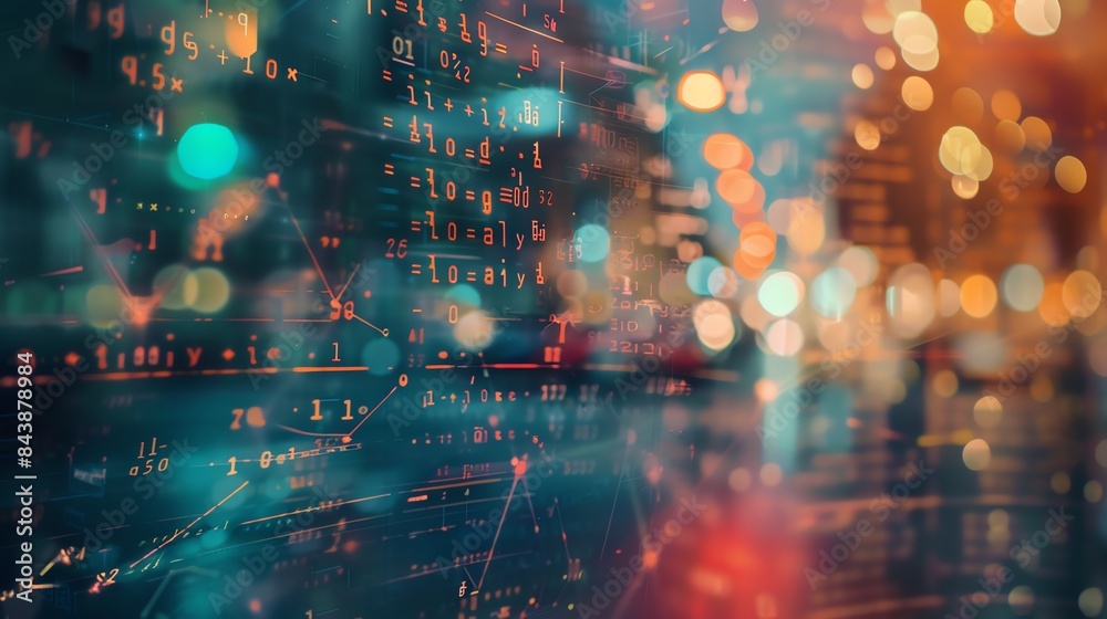 Abstract digital technology background with data codes and blurred ...