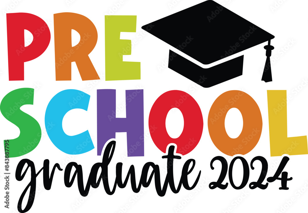 Preschool graduation typography clip art design on plain white ...