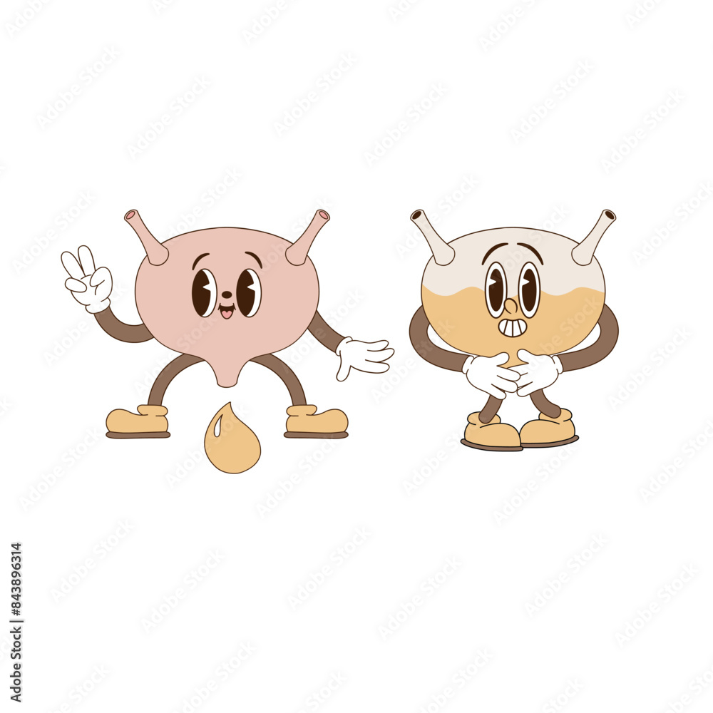 Retro groovy funny cartoon Bladder. Human organ anatomy medical ...