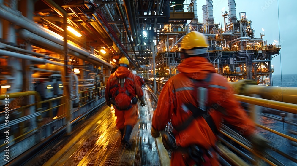 Image showcases two workers equipped with safety helmets and gear ...