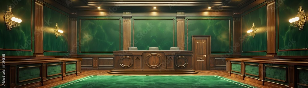 green screen mockup 3D courtroom A 3D mockup of a courtroom with green ...
