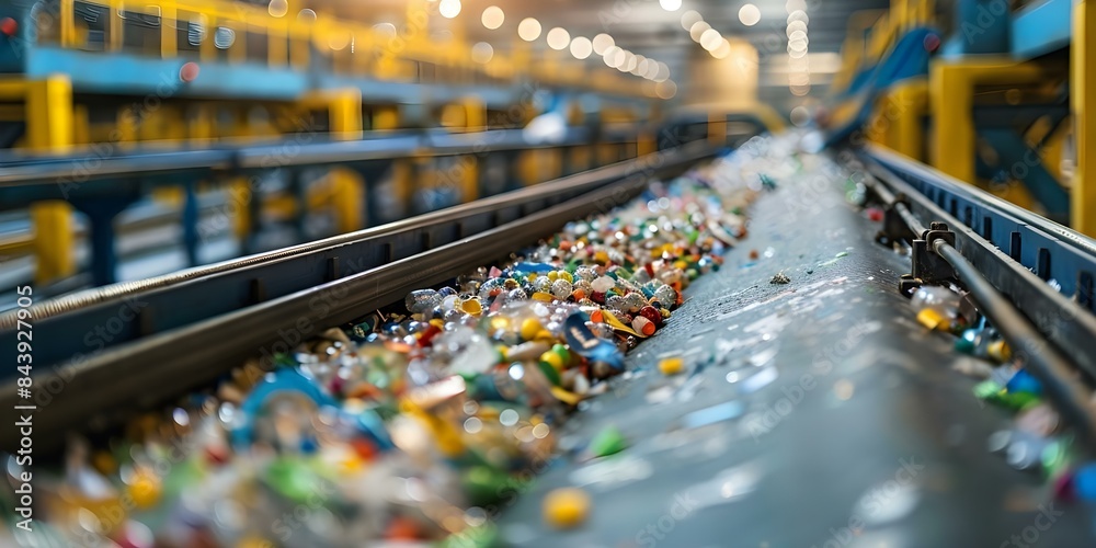 Sorting plastic and paper waste on conveyor assembly line for recycling ...