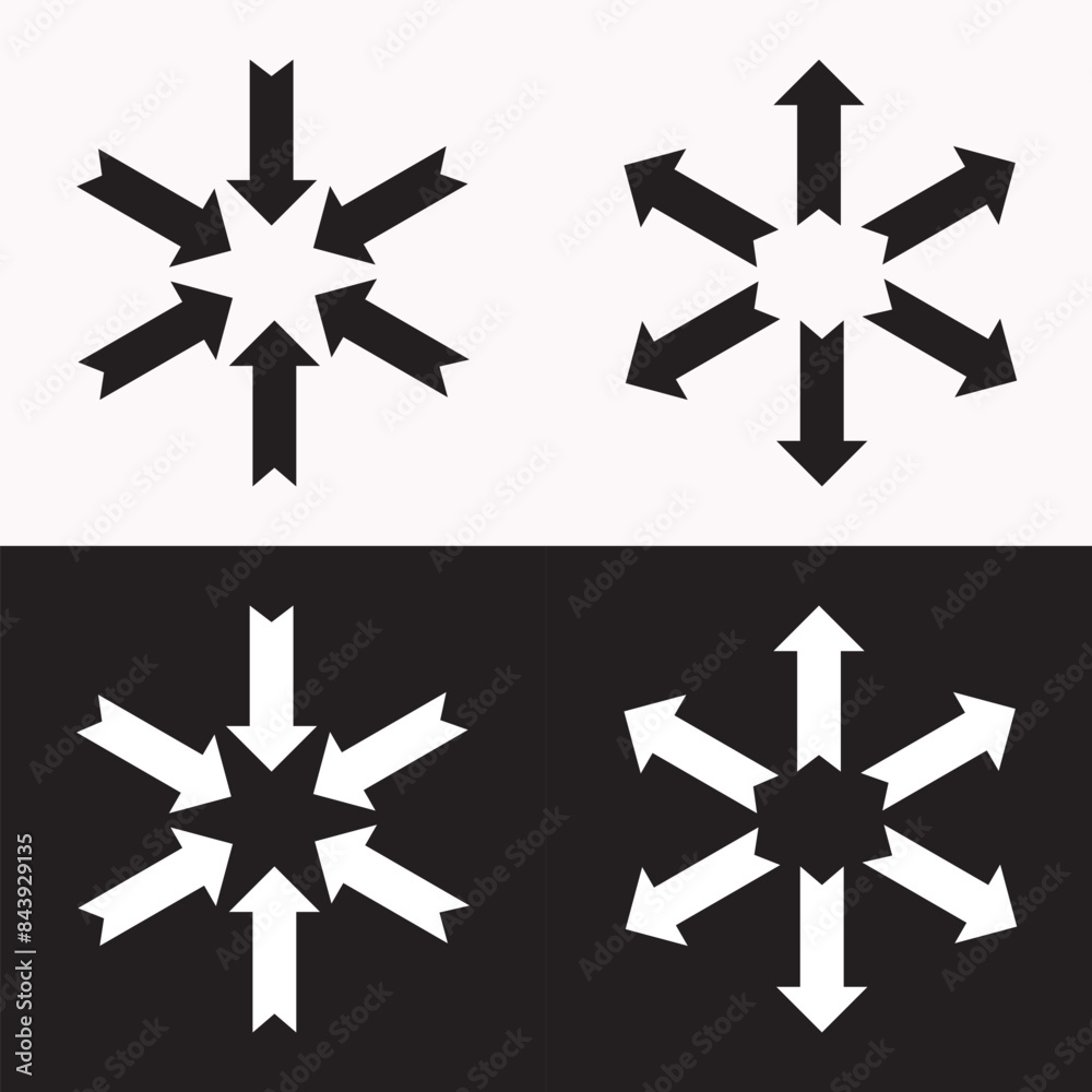 Symbol of expansion and contract, inward and outward arrows in circular ...