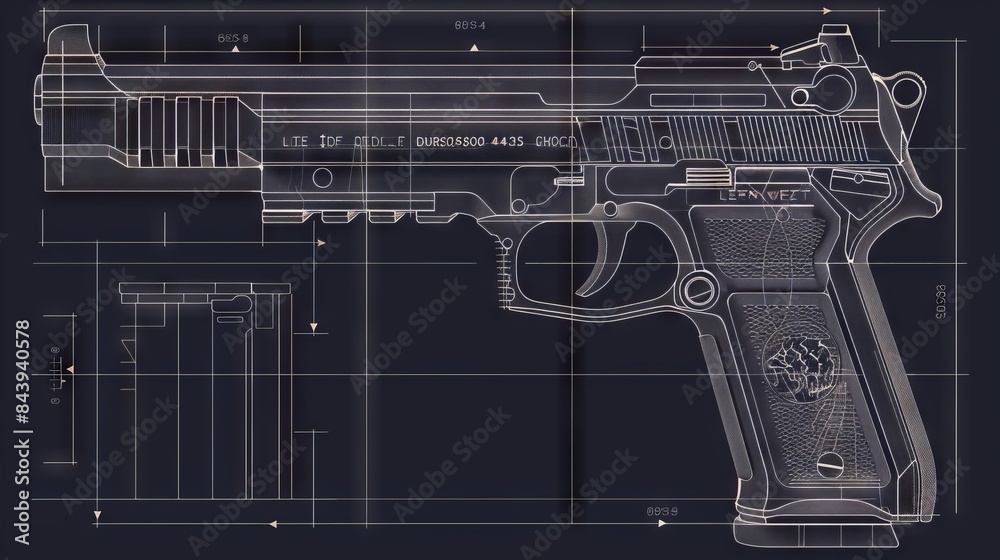 Detailed Technical Drawing of a Handgun With Dimensions Stock Photo ...