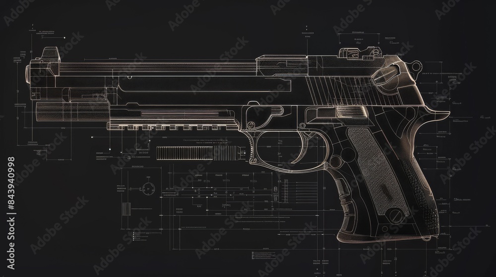 Detailed Technical Drawing of a Handgun With Measurements Stock Photo ...