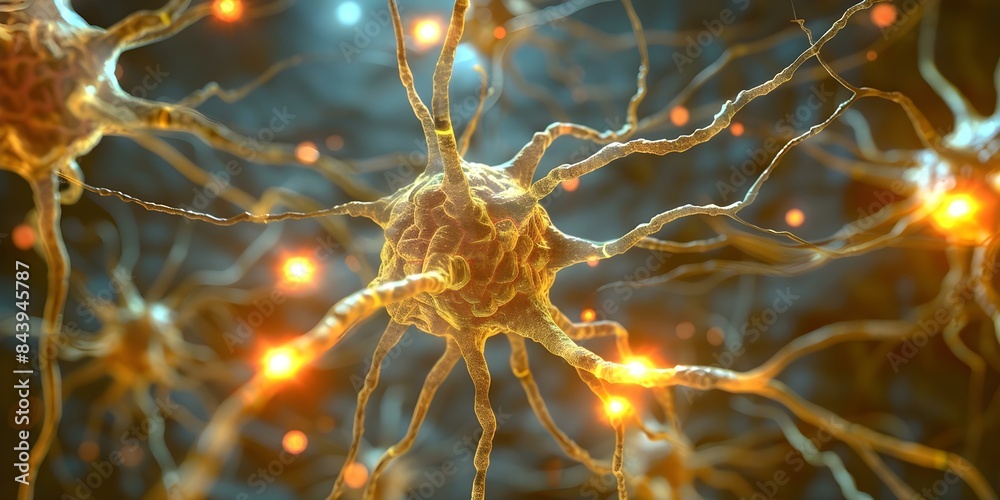 Closeup of active nerve cells in the human brain representing ...