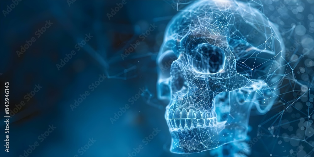 Detailed 3D wireframe model of a human skull with emphasis on dental ...