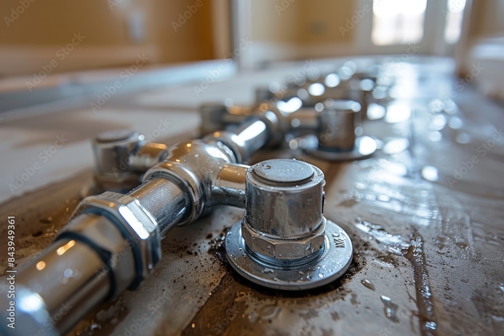 Chrome Plumbing Pipes Installed In A New Home During Construction Stock ...