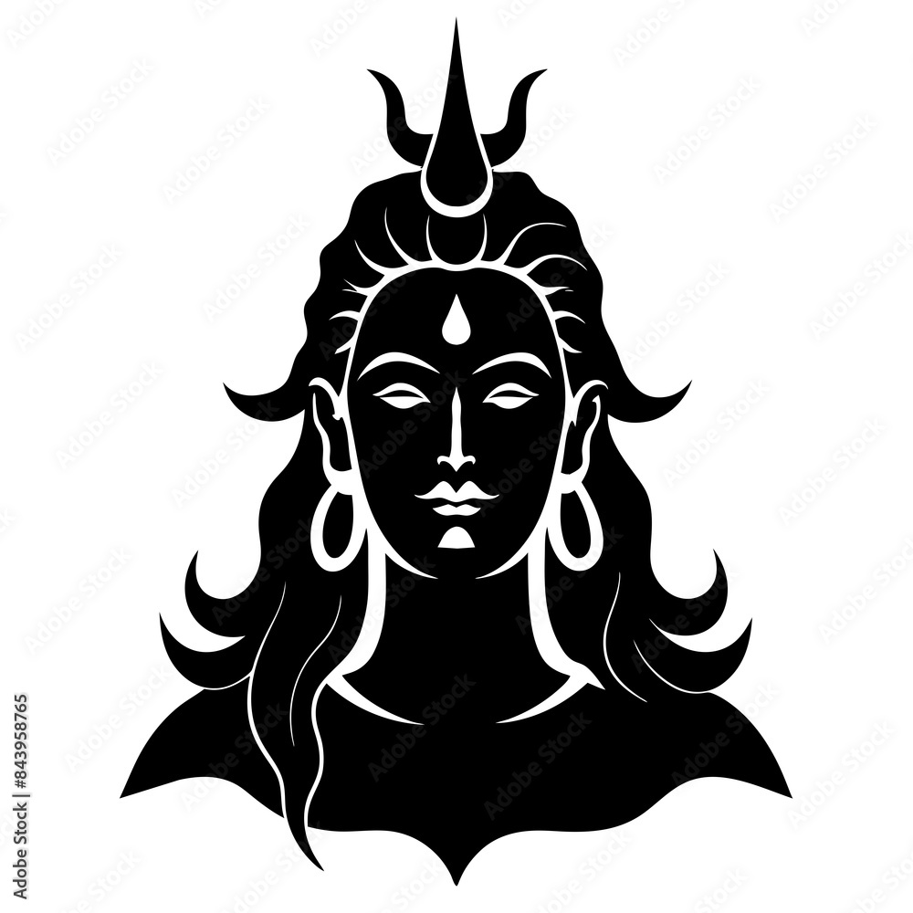 Lord Shiva face Indian look vector silhouette on white background Stock ...