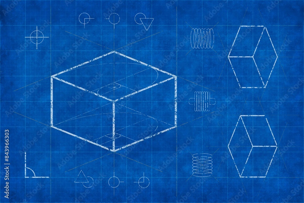 Random/abstract box blueprint. Pseudo magic box. Use as design element ...